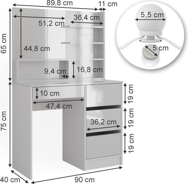 Vicco Sherry con illuminazione a LED e ripiano a specchio - Galaxus