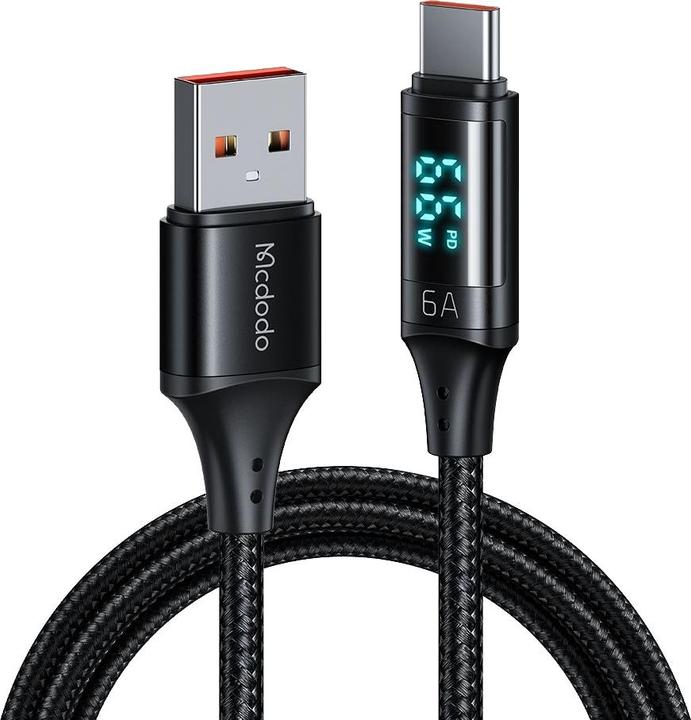 Mcdodo CA-1080 USB to USB-C cable with display, 66W, 6A, 1.2m (black)