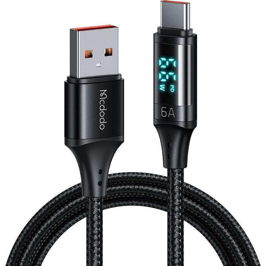 Mcdodo CA-1080 USB to USB-C cable with display, 66W, 6A, 1.2m (black)