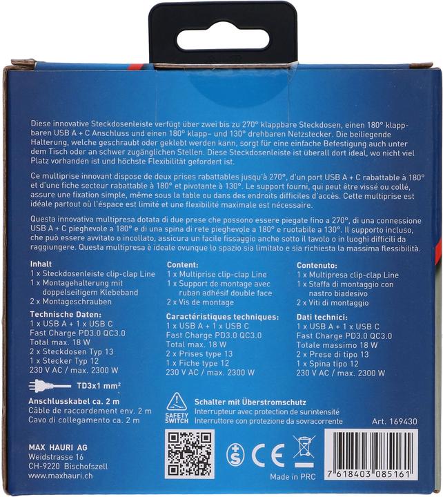 Max Hauri clip-clap socket strip (2x, Type 13, 2 m) - buy at Galaxus