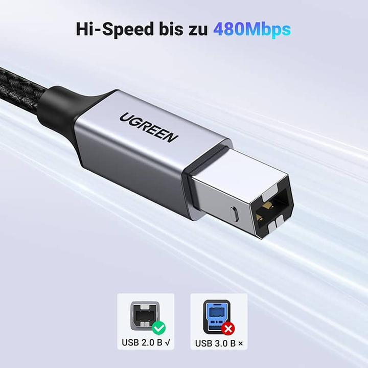 Ugreen – USB-C auf USB-B 2.0 Druckerkabel – Alugehäuse 1 m (US370 / 80805), schwarz/grau - Digitec