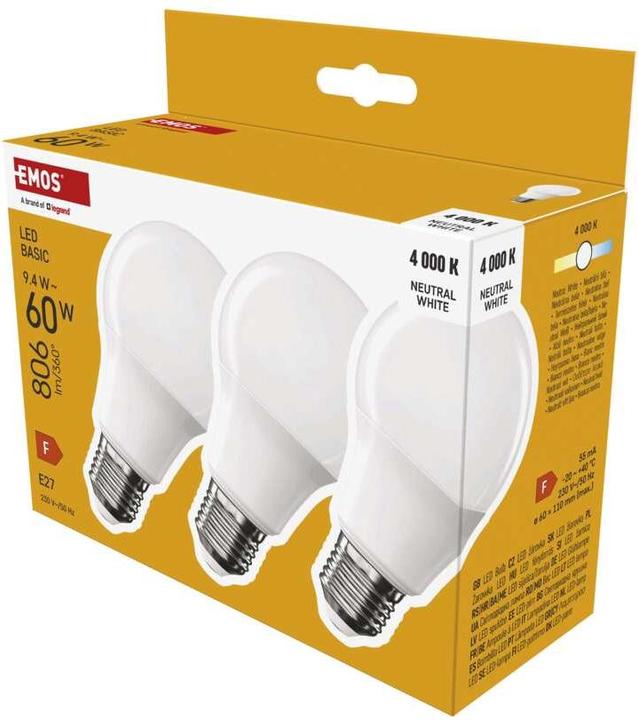 Emos LED Lampe Basic A60 / E27 / 9,4 W (60 W) / 806 lm / Neutral Weiss ...