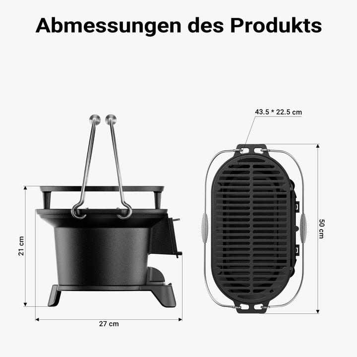 Wiltec Cast Iron Charcoal Grill BBQ Oval Tabletop Barbecue Outdoor ...
