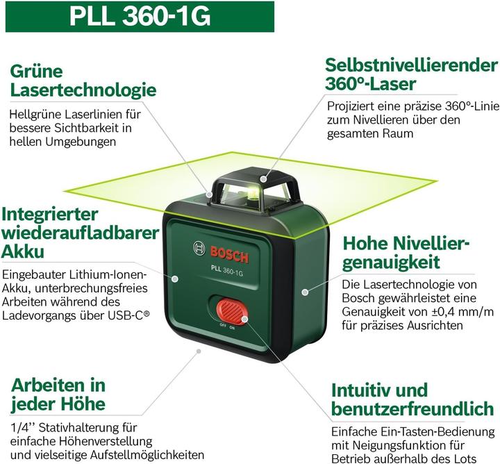 Bosch Linienlaser PLL 360-1G, 1 x Akku BA 3.6V 2.0Ah - Galaxus