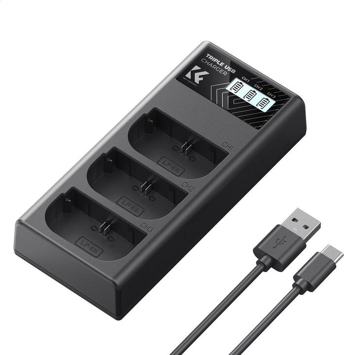 K&F Concept LP-E6NH Digital Camera Three Channel Type-C Charger with ...