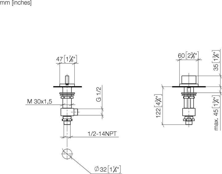 Dornbracht CL.1 Soupape latérale, fermeture à gauche, chaude 1/2 ...