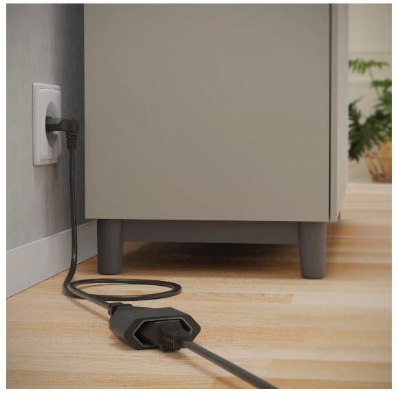 Hama Extension cable with angled Euro plug, for indoors, 3 m, black ...