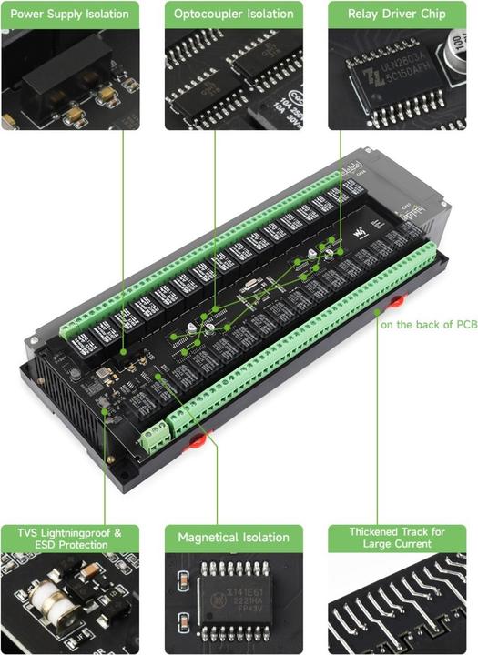 WaveShare 32-Kanal Relais RS485 Modbus RTU Relay 32CH - Digitec