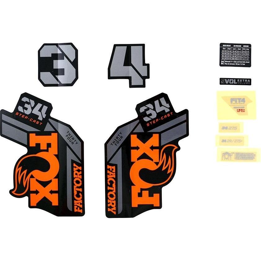 Fox Decal Kit: 2021, 34 SC, F-S, Orange/Black Logo, Shiny Black Fork FK ...