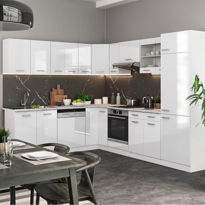 Vicco Eck-Küchenschrank für Dachschrägen R-Line, Weiss Hochglanz/Weiss ...