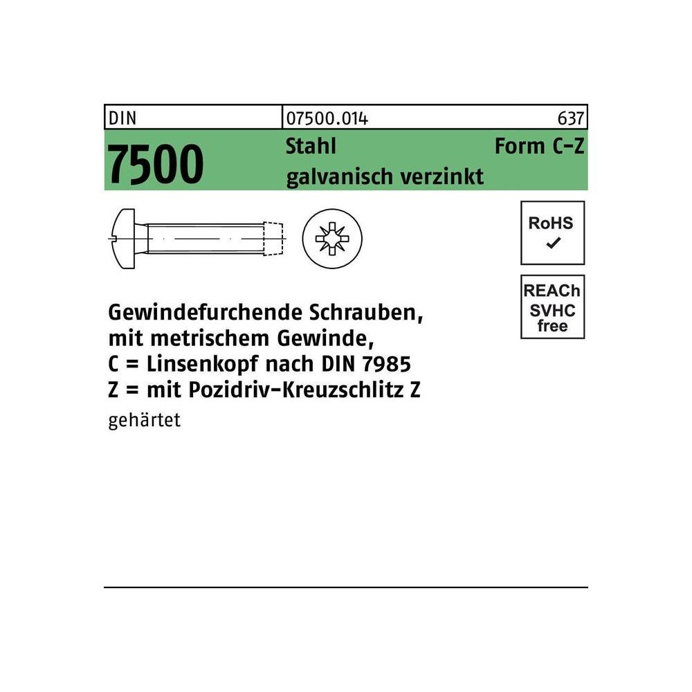Diverse Thread groove end screw DIN 7500 pan head cross recess-PZ CM 2 ...