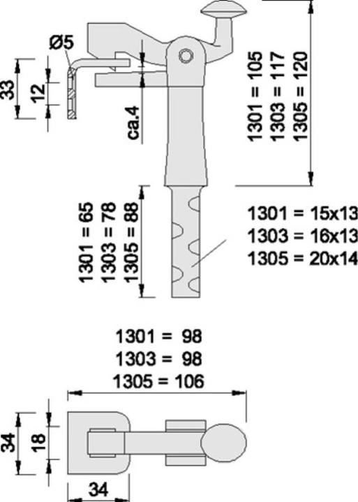 Kws Gate stop 1301/1303/1305 Malleable cast iron black 105 mm 15x13 mm ...