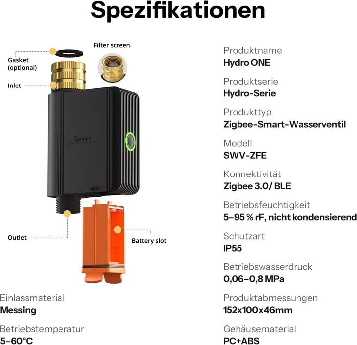 Sonoff SWV-ZFE Hydro ONE Zigbee Bewässerungscomputer mit Wasserzähler