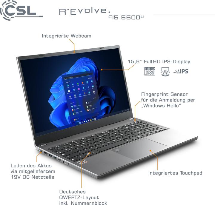 CSL Notebook R'Evolve C15 5500U 64GB 2000GB Windows 11 Home (15.60 ...