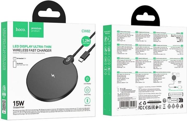 Hoco Kabelloses Ladegerät 15W mit Kabel USB C und Digitalanzeige CW62 schwarz CW62 schwarz - Digitec