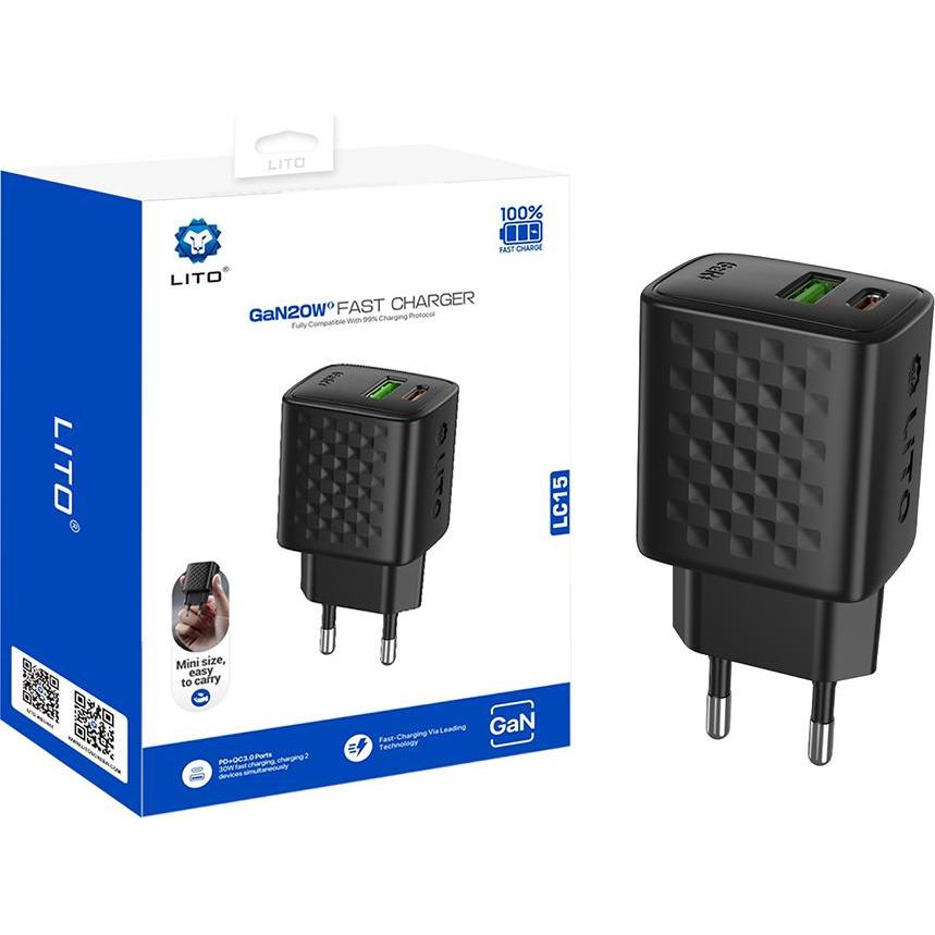 Lito - Wall Charger (LC15) - Type-C, USB Output, PD20W, GaN, PC ...