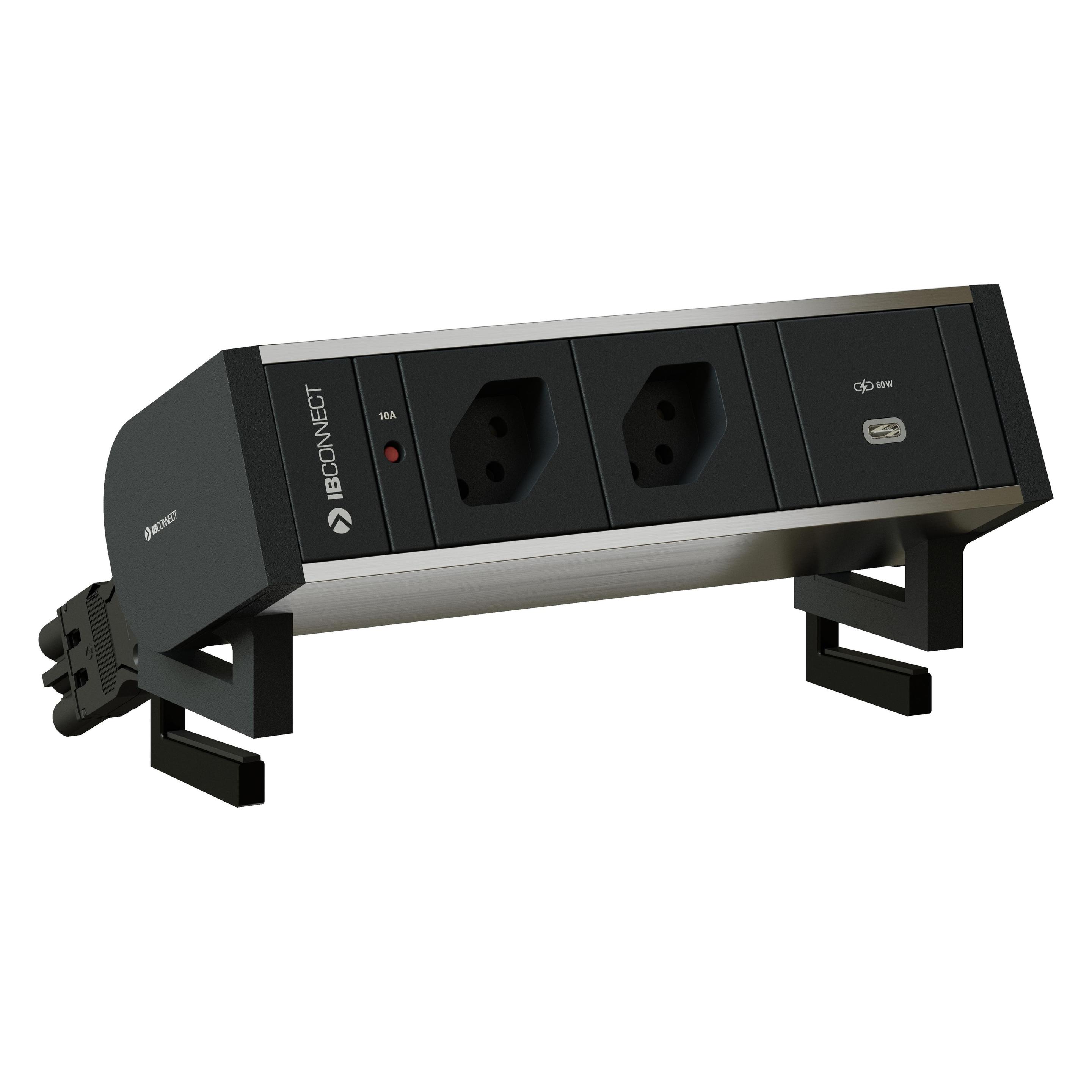 IB Connect Prise SUPRA anodisée 2x type 13 1x USB-C 60W+support (1 x ...