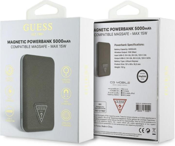 Guess Other goods Grained Triangle Power Bank with MagSafe 5000mAh 15W ...