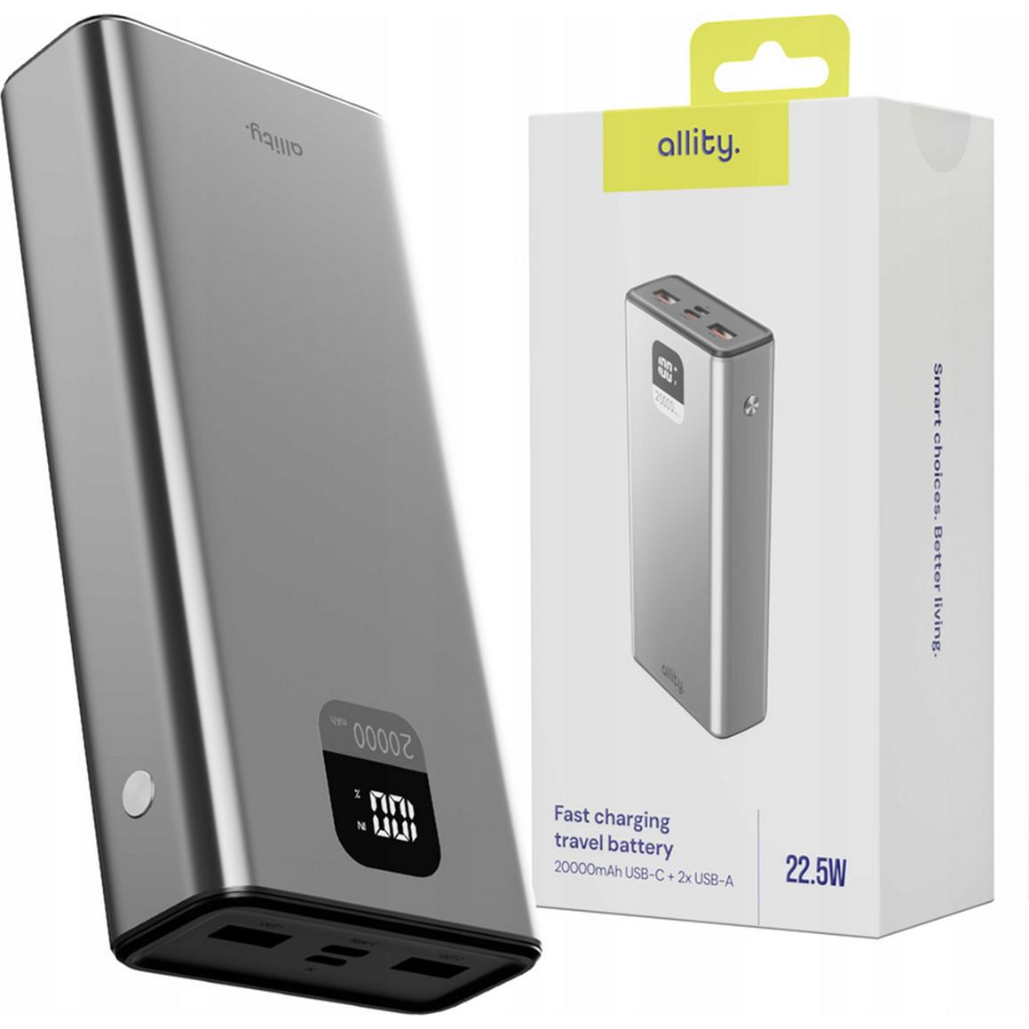 Allity power bank APB-100 PD QC 22.5W 20000 mAh gray - Digitec
