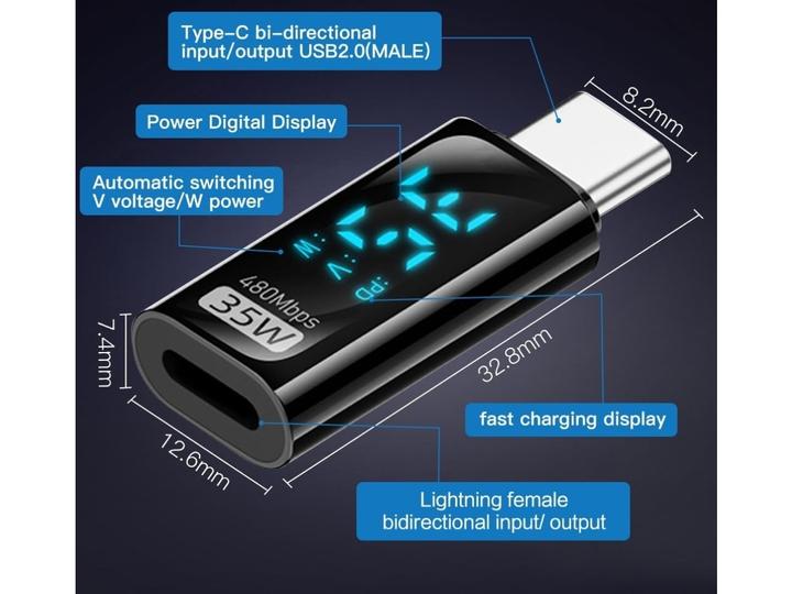 PowerGuard VoltCheck Lightning to USB-C Konverter LED Volt Watt Display ...