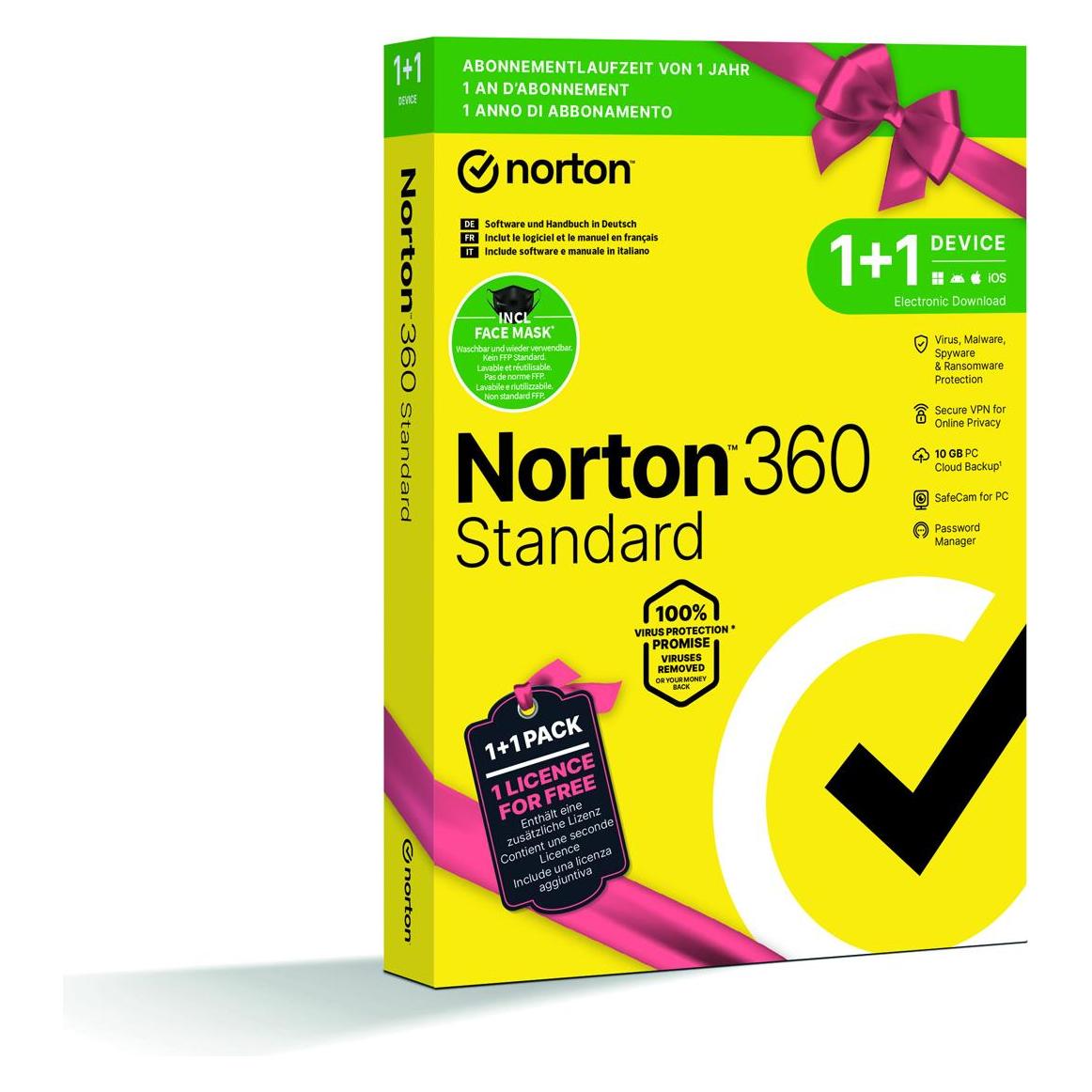Norton 360 Standard - Promotion Box, 1+1 Promo inkl. Maske, 1 Jahr