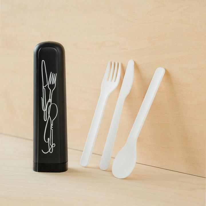 Chic.Mic Cutlery set to go Plant - Line Art 4 pieces, Black (4 pcs ...
