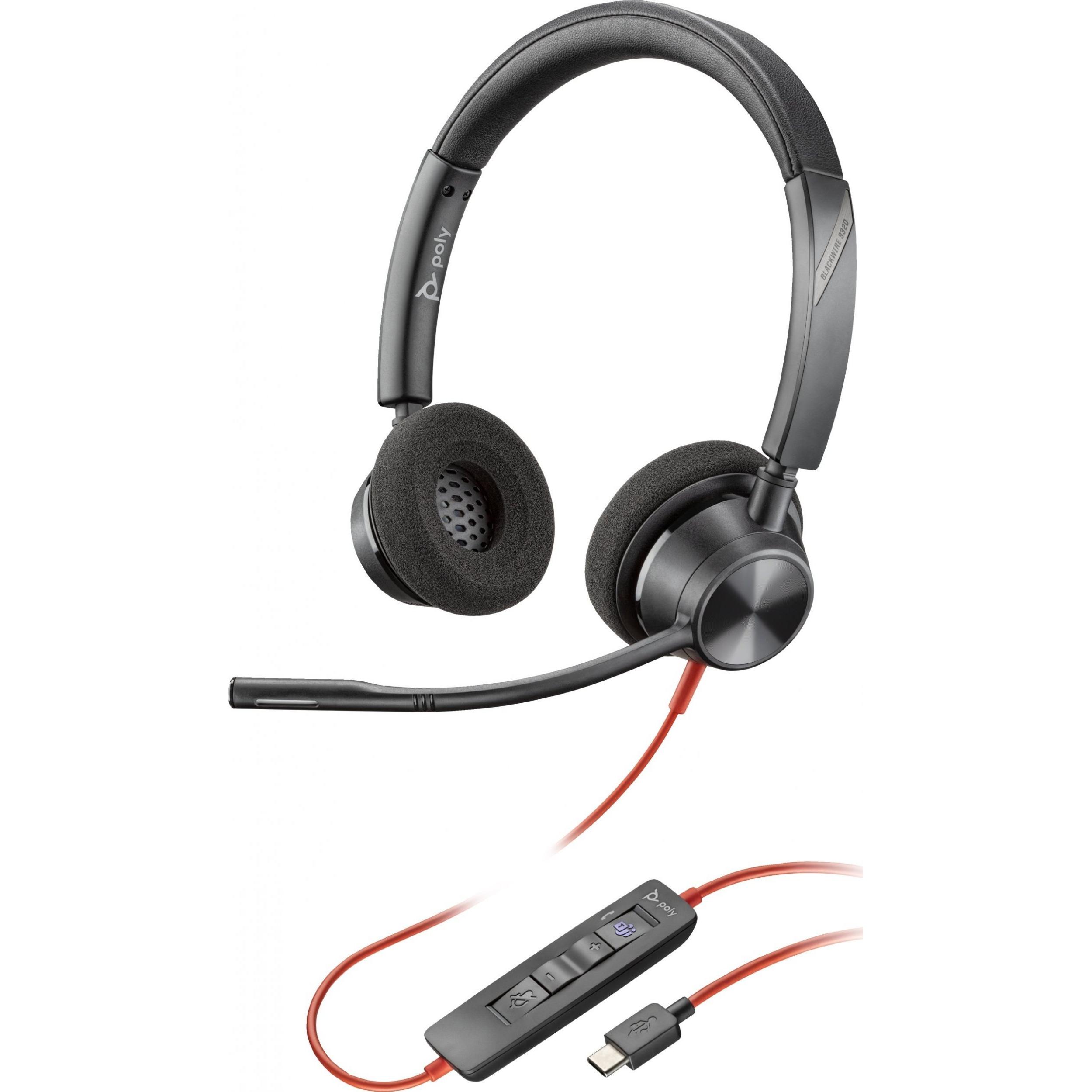 Poly Blackwire 3320 Stereo MS Teams Wired Headset, USB-C/A Adapter ...