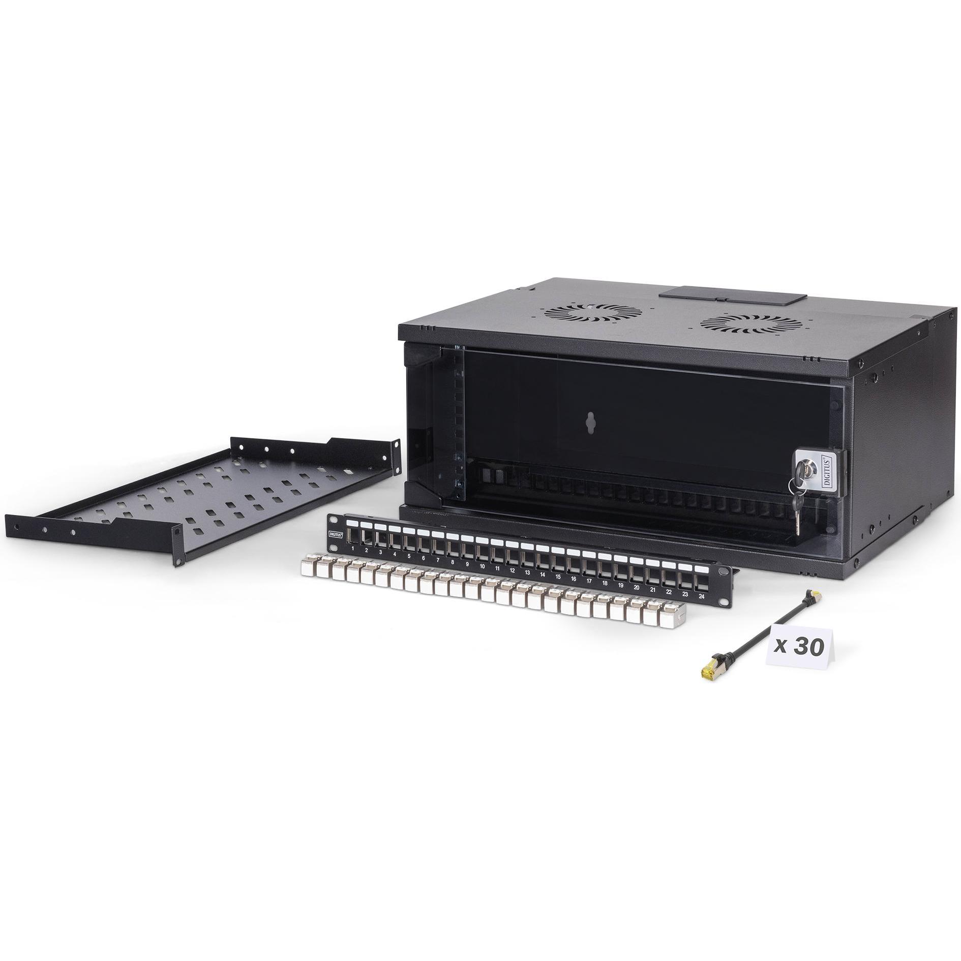 Digitus 19" Netzwerk-Set, 4HE Wandgehäuse und Zubehör, sw SOHO PRO ...