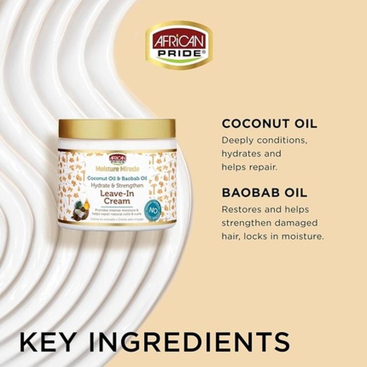 African Pride Moisture Miracle Coconut and Baobab Oil Leave-In Cream 15 oz