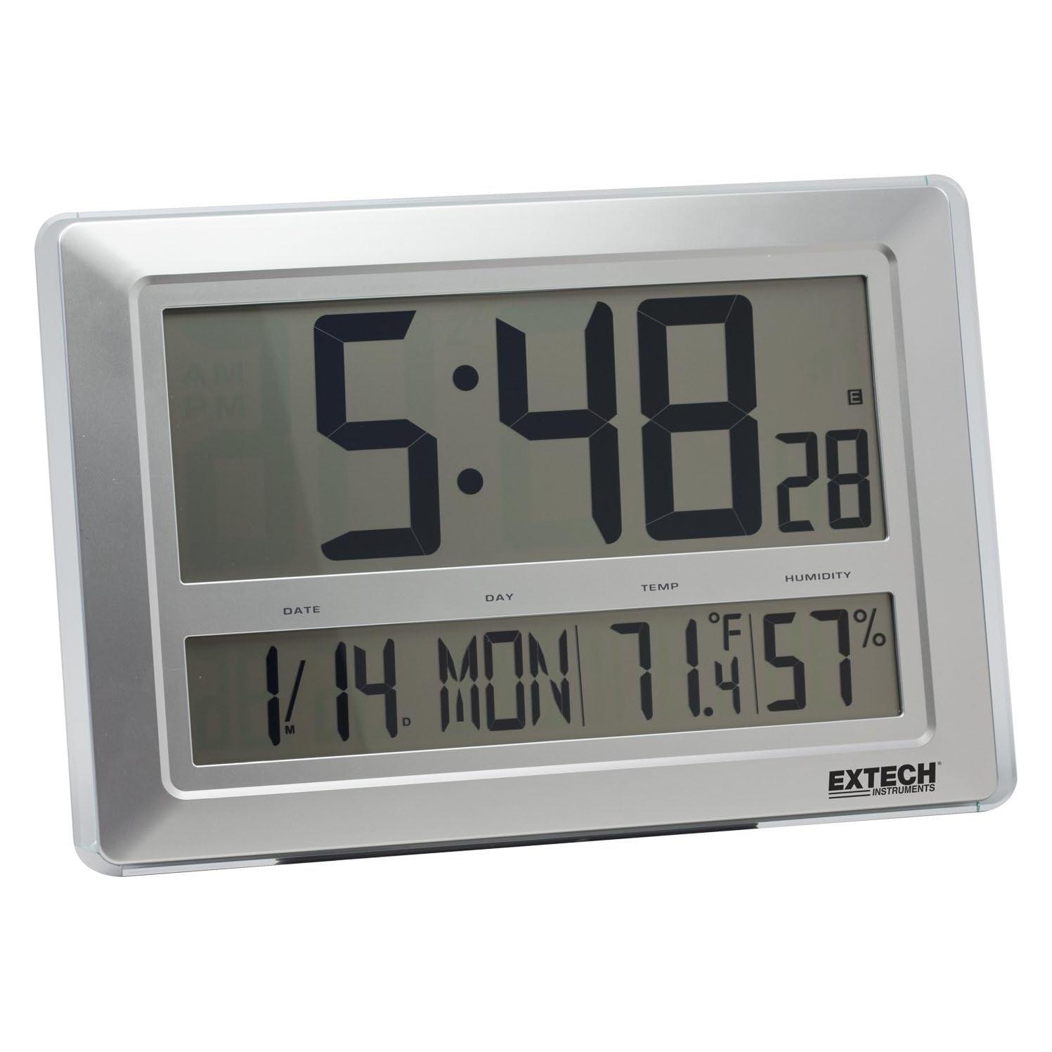 Extech CTH10A Radiografisch bestuurbare hygrothermometer klok, zilver