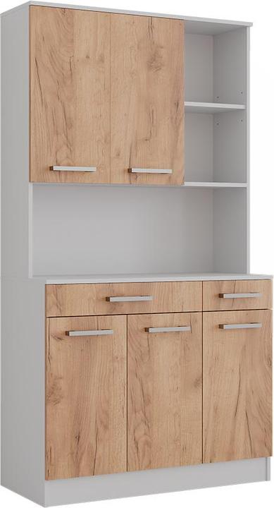 Vichy Küchenbuffet Raul, Weiss/Goldkraft Eiche, 100.1 x 188.5 cm mit 5 ...