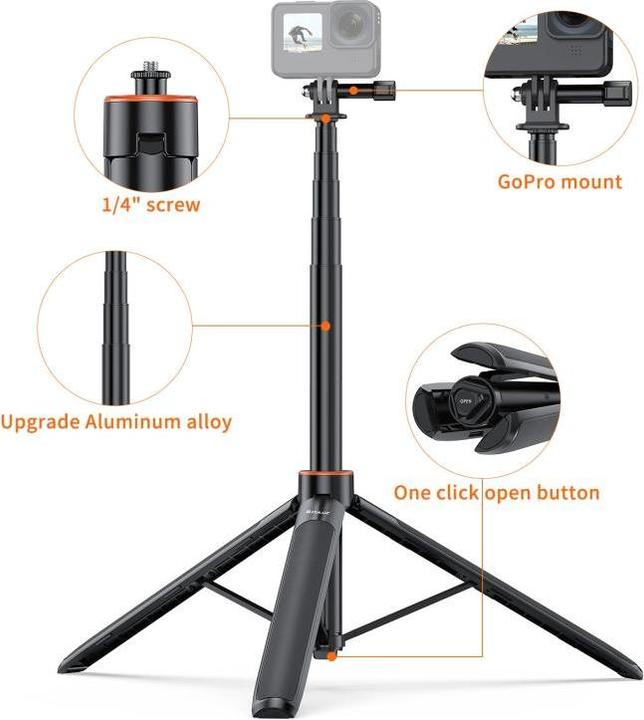 Puluz 1.4m Action Camera Selfie Stick Tripod Vlog Live Streaming Holder ...