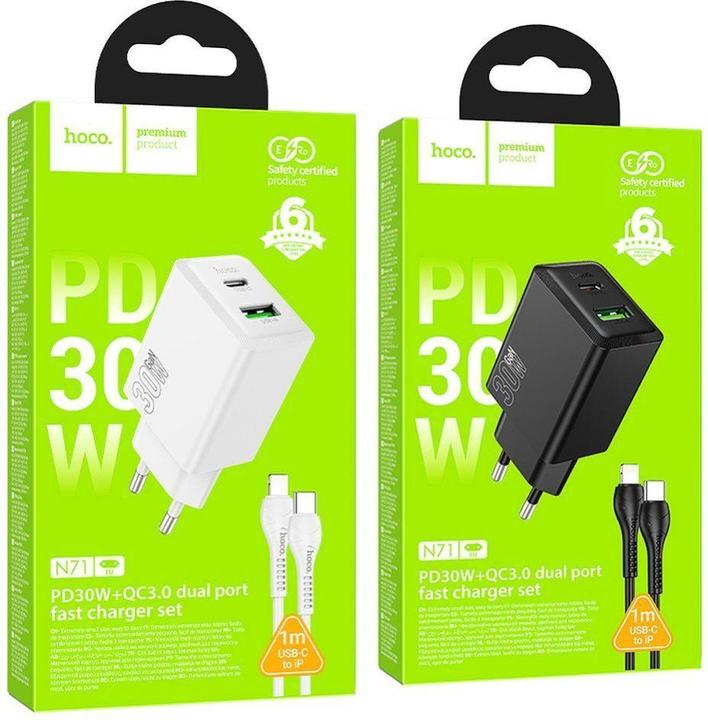 Hoco Adapter Phone charger USB A + USB C QC3.0 PD AFC 3A 30W + cable ...