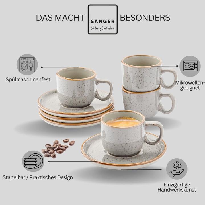 Sänger Geschirr Espressotassen Set Rio Perlgrau (80 ml, 8 x) - Galaxus