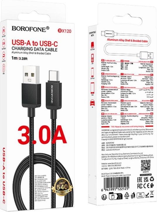 Borofone Kabel BX120 Placer - USB auf Typ C - 3A 1 Meter schwarz - Galaxus