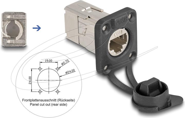 Delock D-Typ RJ45 Einbaubuchse mit LSA Anschluss Cat.6A STP