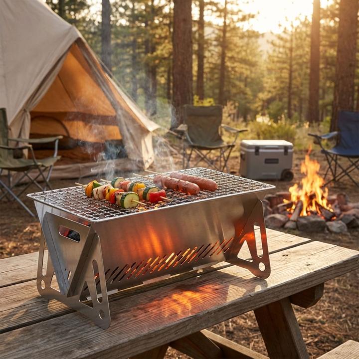 Home&Styling Mobiler Mini Holzkohlegrill aus Edelstahl, kompakter ...