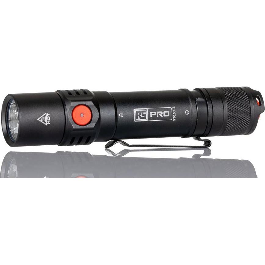 RS PRO LED Torch Black, Red - Rechargeable 1200 lm, 133.5 mm - Digitec