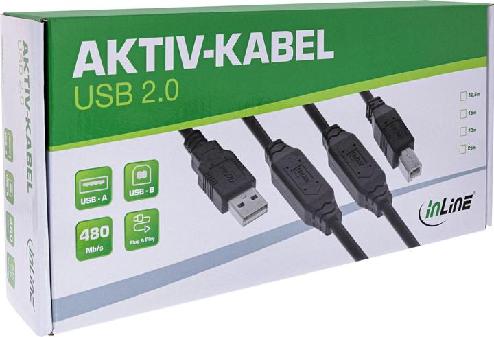 InLine USB 2.0 Aktiv-Kabel, USB-A Stecker zu USB-B Stecker, 25m - Galaxus