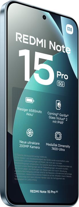 Xiaomi Redmi Note 15 Pro (256 GB, Blue, Glacier Blue, Light blue, 6.83 ...