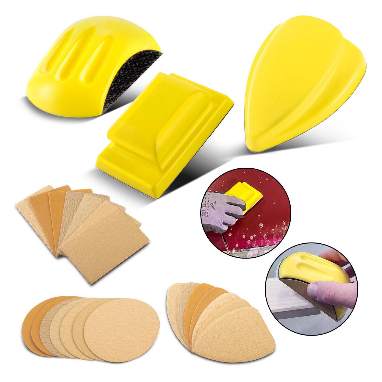 Stahlwerk Handschleifblock 3er Set aus PU-Schaumstoff mit Klett ...