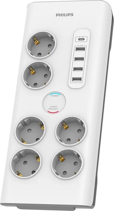 Philips Surge protector SPN7060WA/58, 6 outlets, power cord, 1 x Type C ...