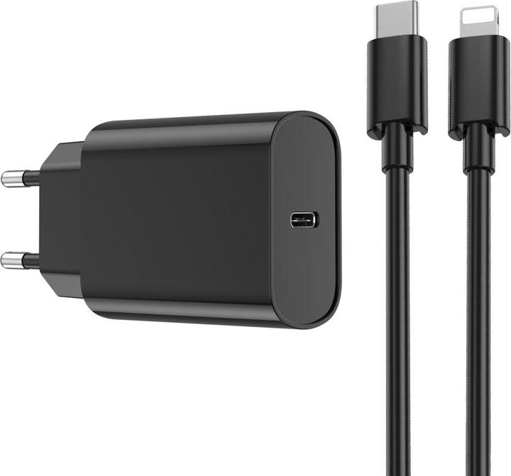 Wiwu wall charger Wi-U001 PD 20W 1x USB-C black + cable USB-C - Lightning