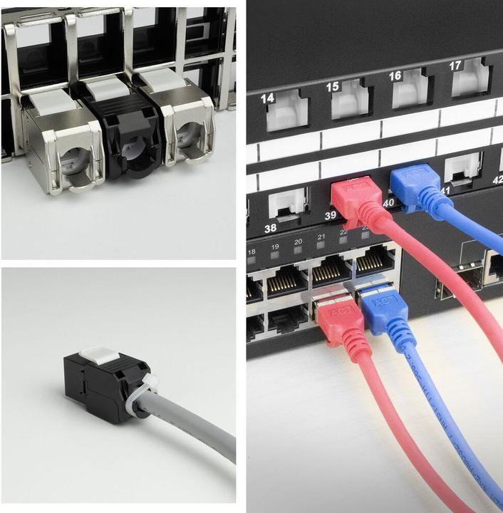 ACT Keystone Jack RJ45 CAT6 Unshielded toolless with shutter, black ...