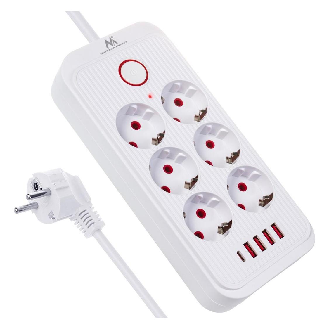 Maclean Multiple socket outlet, extension cable with 6 sockets + 4 USB ...
