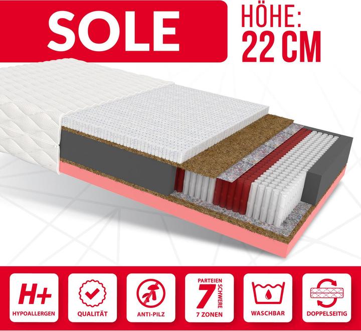 Avetoe Matratze 120x200 SOLE - Kokos Latex Gel - H4/H5 - 22cm (120 x ...