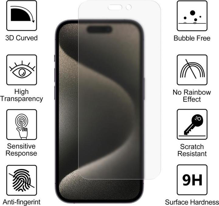 Vmax gehärtetes Glas 0,33mm klares Glas für iPhone16 Plus / 15 Plus 6,7 ...