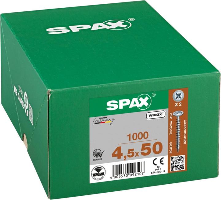 Spax Rueckwandkopf Kreuzschlitz Z2 Vollgewinde Wirox (1000 Schrauben ...