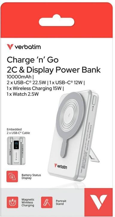 Verbatim Charge'n'Go Power Bank 2C & Display 10000mAh silver (10000 mAh ...