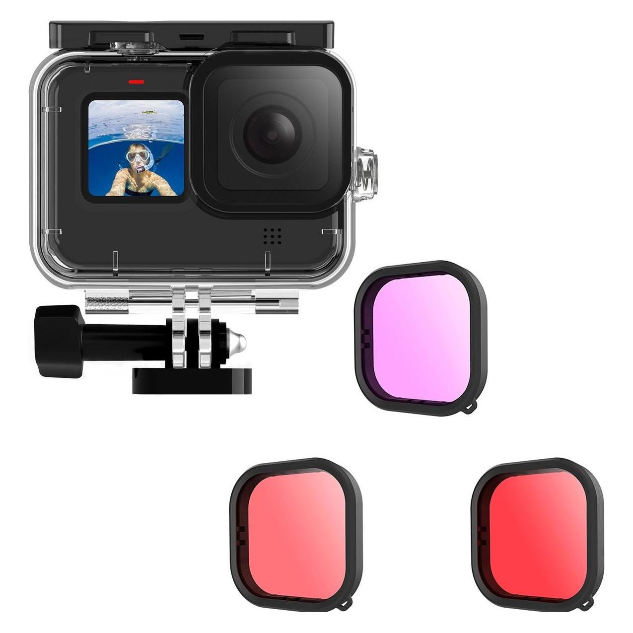 Telesin 45m waterproof case and diving lens kit (purple/red/magenta ...